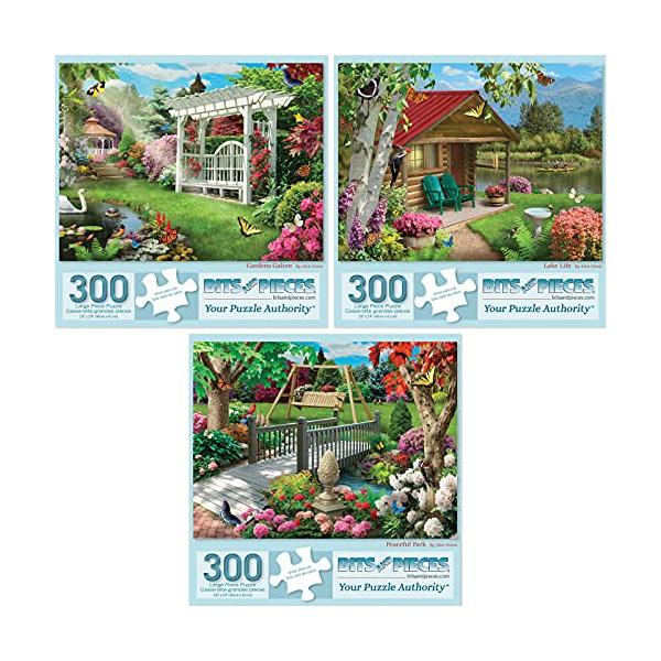 ジグソーパズル 海外製 アメリカ 48206 Bits and Pieces ? Value Set of Three 300 Piece Jigsaw Puzzles for Adults ? Gardens Galore, Lake L...