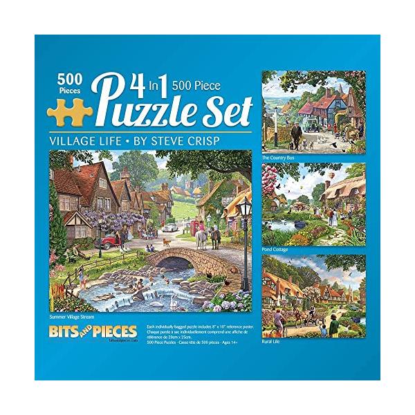 ジグソーパズル 海外製 アメリカ 47008 Bits and Pieces ? 4-in-1 Multi-Pack 500 Piece Jigsaw Puzzles for Adults ? Village Life by Artist ...
