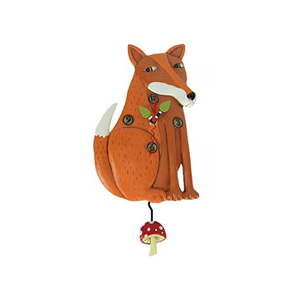 壁掛け時計 振り子時計 インテリア 海外モデル アメリカ 輸入物 P2152 Enesco Allen Designs Foraging Fox with Mushroom Sculpted Pendulum Wall Clock, 14 ...