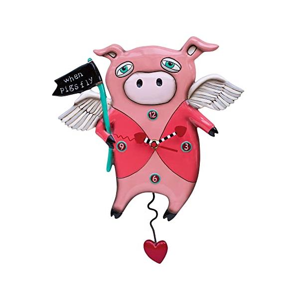 壁掛け時計 振り子時計 インテリア 海外モデル アメリカ 輸入物 P1560 Enesco Allen Designs When Pigs Fly Hearts Sculpted Pendulum Wall Clock, 13.5 Inch...