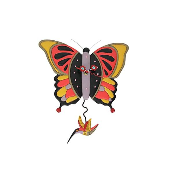 壁掛け時計 振り子時計 インテリア 海外モデル アメリカ 輸入物 P2154 Allen Designs Enesco Flutterby Butterfly with Hummingbird Sculpted Pendulum Wall ...