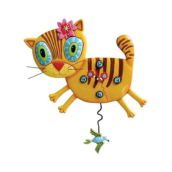 壁掛け時計 振り子時計 インテリア 海外モデル アメリカ 輸入物 P1076 Enesco Allen Designs Kimi The Kitty with Flowers Sculpted Pendulum Wall Clock, 11...
