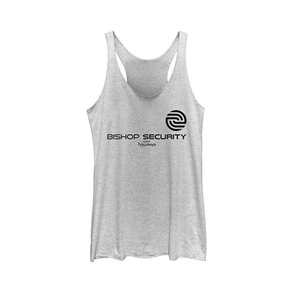 Tシャツ キャラクター ファッション トップス 海外モデル MFHE0008-60077010 Marvel Hawkeye Bishop Security Logo Juniors Tri Blend Tank, White Heathe...