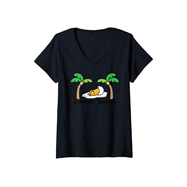 Tシャツ キャラクター ファッション トップス 海外モデル  Gudetama Summer Baking Sunbathing Tanning Palm Trees V-Neck T-Shirt海外限定品を迅速輸入！5〜15営業日にて発送...