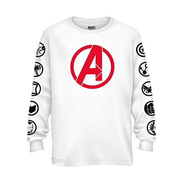 Tシャツ キャラクター ファッション トップス 海外モデル  Marvel Avengers Endgame Logo Symbol Captain America Graphic Longsleeve T-Shirt (White,Sma...