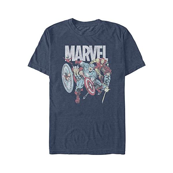 Tシャツ キャラクター ファッション トップス 海外モデル MVCR0047-10001008 Marvel unisex adult Marvel Comics Retro Comic Lineup Brick Short Sleeve ...