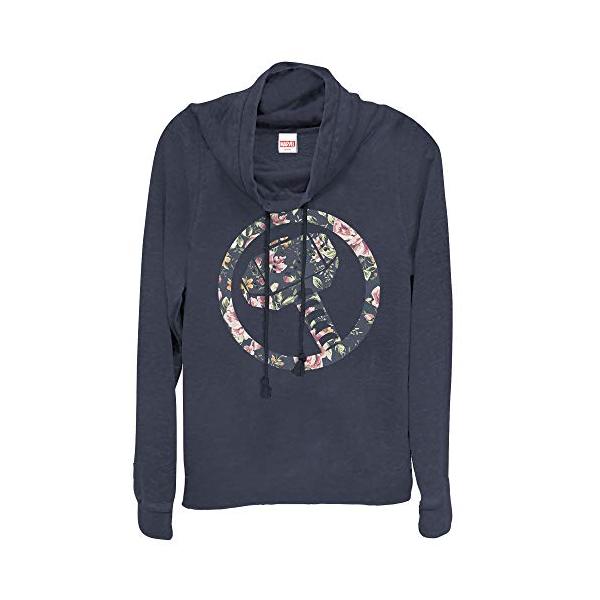 Tシャツ キャラクター ファッション トップス 海外モデル MARV0032-60046014 Marvel Classic Thor in Floral Women's Cowl Neck Long Sleeve Knit Top Nav...