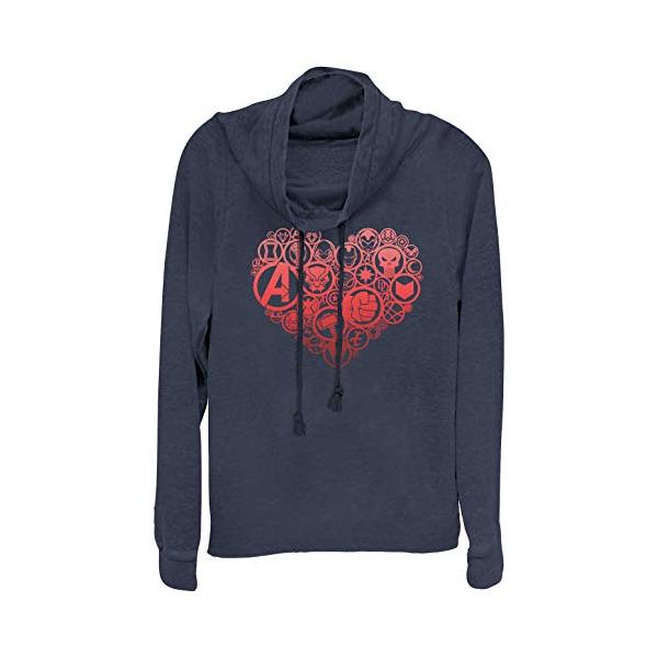 Tシャツ キャラクター ファッション トップス 海外モデル MARV1931-60046014 Marvel Classic Heart Icons Women's Cowl Neck Long Sleeve Knit Top, Navy ...