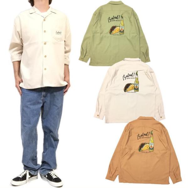●新品/正規品●POWER TO THE PEOPLE●タコス(TACOS)刺繍 長袖開襟シャツ●素材/ポリエステル１００％●MADE IN CHINA●カラー/ グリーングレー、アイボリー、サンオレンジ●サイズ/ユニセックスアイテム【 Ｌ...