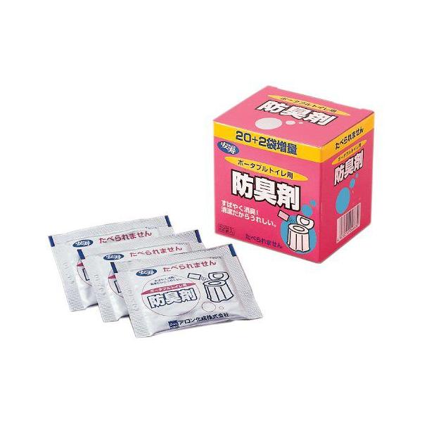 内容量:22袋サイズ(外装):80*80*70(mm)ポータブルトイレのバケツの水に混ぜるだけで、排泄物のニオイを解消するポータブルトイレ用消臭剤です。