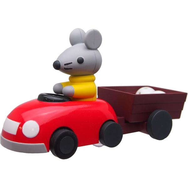 商品紹介『ピタゴラスイッチ』より大人気キャラクター、気の利くネズミの「スー」がプルバックカーになり登場。荷台に荷物をのせると番組同様、スーが荷物を運んでくれる。