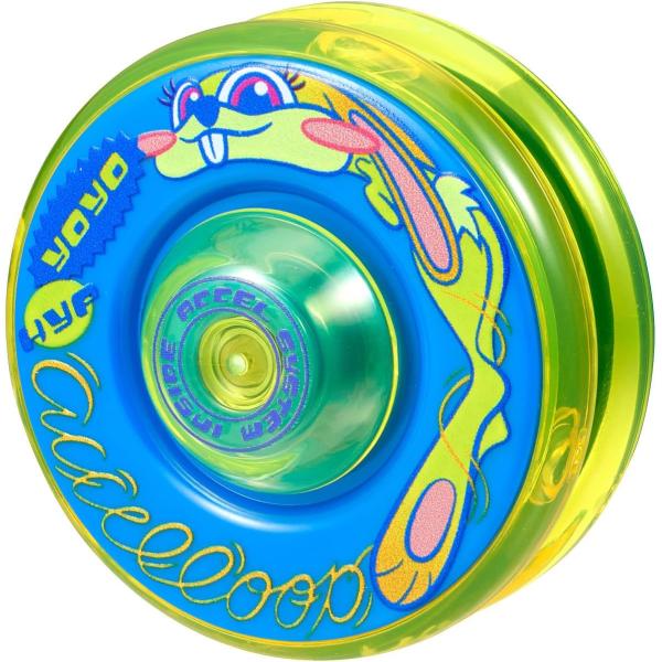 『HYPER YOYO ACCEL』より、「アクセルループ」が登場！「アクセルループ」は溝幅が狭く、薄型のため、手もとに返ってきやすく、「ループ・ザ・ループ」などのルーピングトリックに最適な機種です。手で持って回す"アクセルシステム"も搭載...