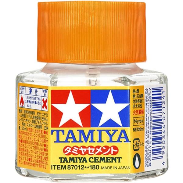 プラスチックモデル(スチロール樹脂)の組み立てに欠かせない液体接着剤です。安定感ある6角ビンは高さが47ｍｍ、内容量も20mlと手頃なサイズ。開け閉めがしやすい大きめのキャップは接着に便利なハケ付です。スチロール樹脂系接着剤。用途：プラスチ...