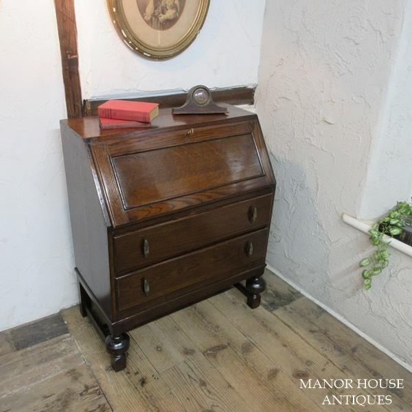 6654d イギリス アンティーク 家具 ライティングビューロー バルボスレッグ デスク 机 本棚 収納 木製 オーク 英国 BUREAUサイズ：W:800　D:430　H:917　※若干の誤差はご容赦下さい。※スマートフォンでご覧のお客様...