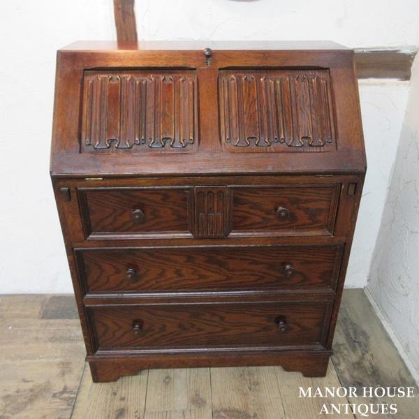 6951d イギリス アンティーク 家具 ライティングビューロー 3段引き出し 本棚 デスク 机 収納 木製 オーク 英国 BUREAUサイズ　W:773　D:425　H:994　机までのH:730　※若干の誤差はご容赦下さい。※スマートフ...