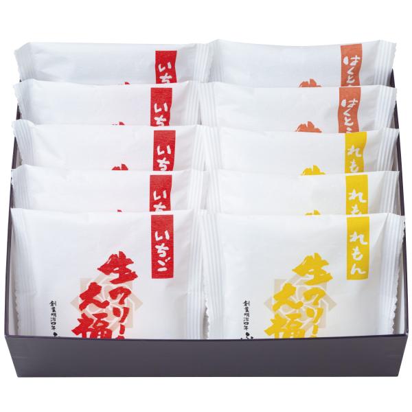 ふんわり食感にこだわって作った生クリーム大福の詰合せです。■商品内容:いちご×5、瀬戸内レモン×3、清水白桃×2  【卵・乳成分・小麦】■商品サイズ：箱185×240×70mm送料無料　ギフト　御礼　グルメ　産地直送ギフト