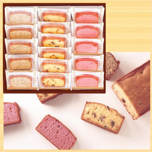 アーモンドをたっぷり使用して、しっとりとした口あたりに焼き上げたリッチなテイストのパウンドケーキです。■商品内容：フルーツ×6、（アールグレイ・ストロベリー）各5   【卵・乳成分・小麦】■箱サイズ：箱290×320×52mm