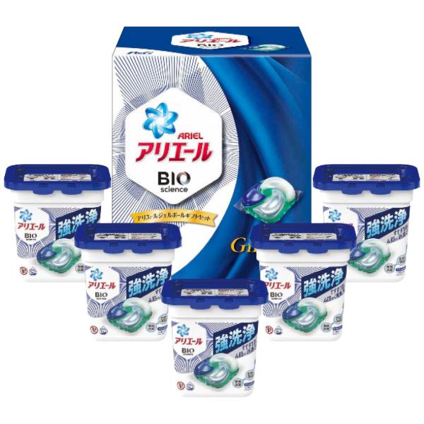 ポンと入れるだけの簡単お洗濯！！アリエール液体洗剤史上　最強の消臭洗浄力のジェルボールギフトセット。■商品内容:アリエールジェルボール4D 5個■箱サイズ:23×19.6×26.3cm