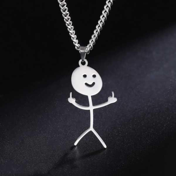 Middle Finger Stickman Necklace1. Material: stainless steelWhy choose stainless steel chain: 1. No rust; 2. Not Allergic...