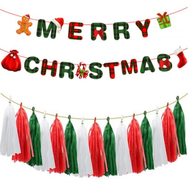 カラー：２種類セットサイズ：クリスマス ガーランドセットクリスマス雰囲気満点：MERRY CHRISTMAS、クリスマス靴下、ギフトボックスなどクリスマスエレメントたっぷりのクリスマス ガーランドとタッセルガーランドセットです。いきいきとし...