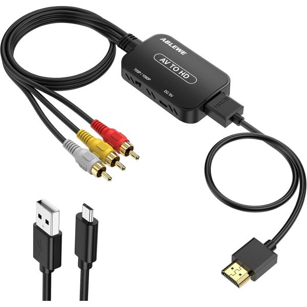 【AV2HDMIコンバーター】本製品はRCAコンポジット信号をHDMI信号に変換するためのコンバーターです。ビデオだけではなく、音声も同時に出力できるHDMI変換コンバーターです。【AVケーブル/ HDMI変換ケーブル付き】：接続が簡単で、...