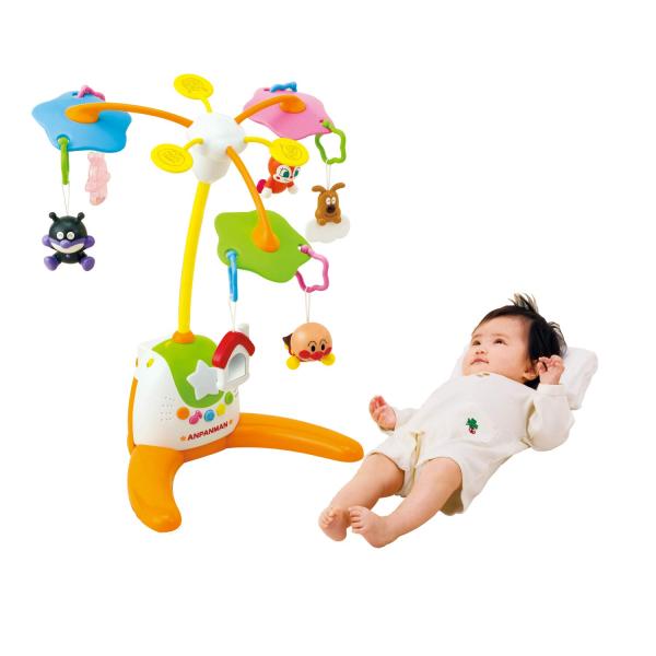 カラー：カラフルスタイル：赤ちゃん泣きやませサウンド付き アンパンマンメリー本体サイズ:W43×H57×D38cmセットン内容:本体×1、床置き用土台×1、サークル×1、アーム×1、吊り下げパーツ×3色×各2、飾りパーツ×68つの機能で長く...
