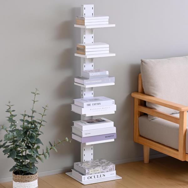 カラー：ホワイトサイズ：幅30×奥行30×高さ120.5cm【スリムなブックタワー】本や小物をディスプレイするように収納できる横置きタイプの本棚です。お気に入りの本を飾ったり、写真立てや観葉植物を飾ったりインテリアのアクセントに。【棚板高さ...