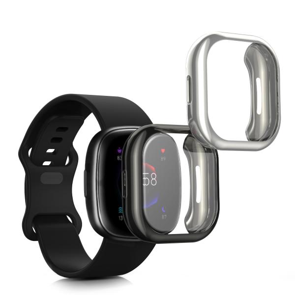 カラー：黒色 / シルバーぴったり: Fitbit Versa 4 / Sense 2対応フルプロテクション: 頑丈で柔らかいTPUシリコンで作られた保護カバーが、あなたのスマートウォッチの画面全体を保護し、汚れや傷、破損から守ります。ラン...