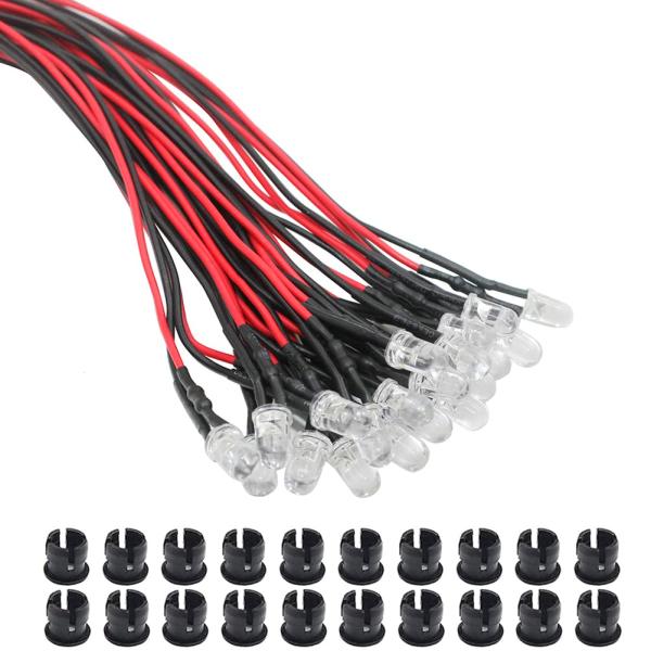 カラー：ホワイトサイズ：5mm20CMプレ配線 高輝度5mm白色LED 砲弾型汎用LED、専用5mmマウントホルダー 5mmLED用ブラケットが付属しております。使い勝手がいいです。抵抗内蔵しており、そのまま12V電源につなげれば、使えます...