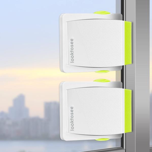 カラー：グリーン2個入?【子供安全ロック】窓用ストッパー は赤ちゃんが窓からの転落、指はさみ防止や犬猫等ペットの逃走や迷子を防ぎ、空き巣や不法侵入を防止できます。また、地震対策として家具の扉や引き戸を簡単開けないように対応できます。?【簡単...