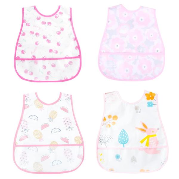 カラー：ピンクサイズ：4枚 (x 1)スタイル：ポケット付き[特徴 ] <汚さないガード力抜群、汚れてもサット拭くだけで綺麗、洗いやすいと乾きやすい。[ポケット付き]お洋服を守る。お手入れが簡単なポケット付きで、食べこぼしを防ぎ、常に...