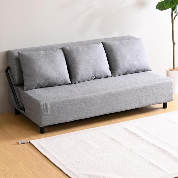 カラー：ダークグレーサイズ：幅172×奥行85.5×高さ70.5cmスタイル：ソファベッド(壁付けできる)【壁につけたまま使えるソファベッド】背面を壁に付けて設置していても、背もたれを移動するだけでカンタンにベッドへと早変わりするソファです...