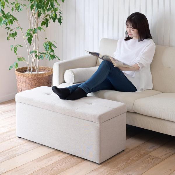 カラー：グレージュサイズ：奥行き 37cm × 幅 90cm x 高さ 40cmスタイル：幅90【便利な３way】ベンチ・収納ボックス・オットマンと3通りの使い方ができる収納スツールです。座部を上げると、内部に物を収納できます。【ゆったり座...