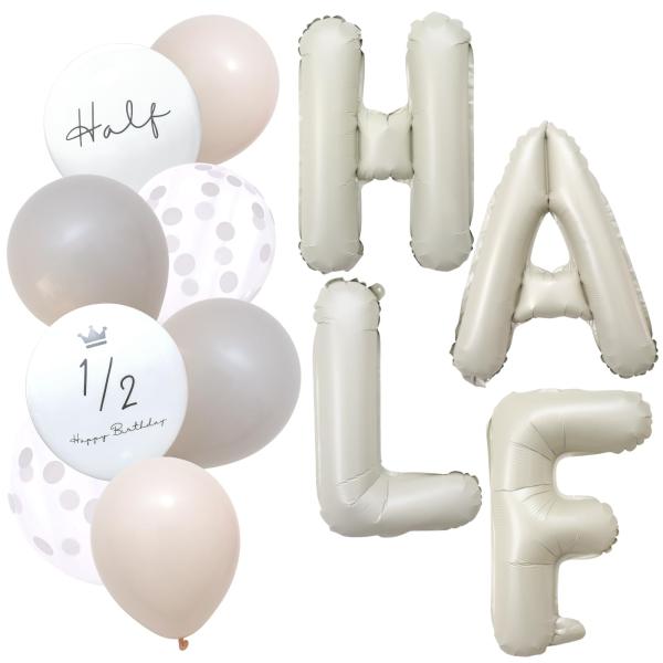 カラー：くすみホワイトサイズ：HALF?【バルーン付き！HALFバルーン】くすみカラーのHALFバルーン＋ハーフバースデー風船＋クリアドットバルーン＋グレーバルーン＋グレージュバルーンのセットです。ハーフバースデーの飾り付けにピッタリ！白い...