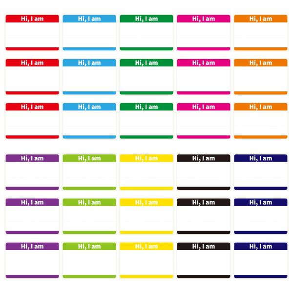 カラー：マルチカラーサイズ：100枚セット手軽に使えるラベルシールタイプ：衣服などに貼り付けて手軽に使えるラベルシールタイプの名札です。使い捨てタイプなので、消毒などの手間が必要なく、イベントなどで使いやすいです。記入スペースには薄い点線が...