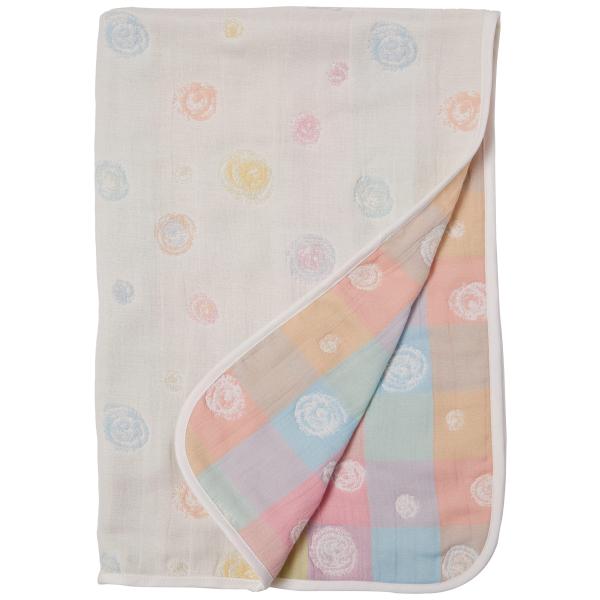 カラー：ドットカラフルかわいいカラフルドット柄の寝冷え防止のガーゼケット夏はさらさら、冬はあったか肌に優しいガーゼ素材はデリケートな赤ちゃんの肌にもぴったり通気性と吸収性が良くさらさら洗っていただくほどに、肌に馴染んで心地よく