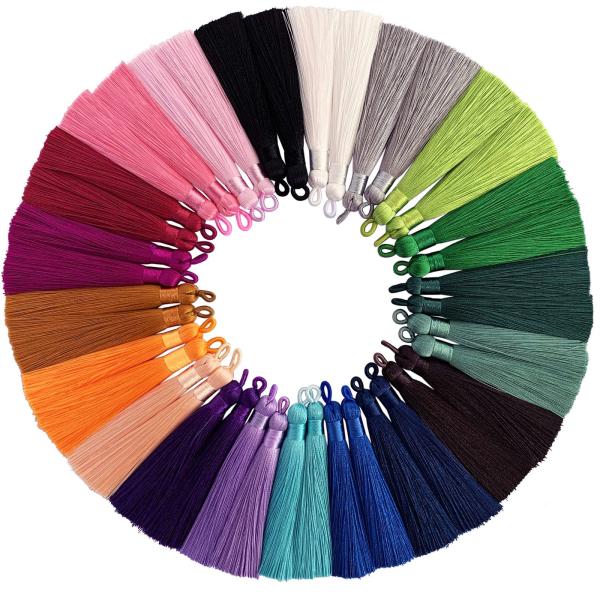 カラー：20色混サイズ：長10cm素材：ポリエステル。滑らかで柔らかい、光沢感がいい、裁断が整然としています。サイズ：全長は約10cm、タッセルの長さは約8〜9cmです。お得な40本セット：20色入、1色は2本ずつ。DIY手芸用品：自然な垂...