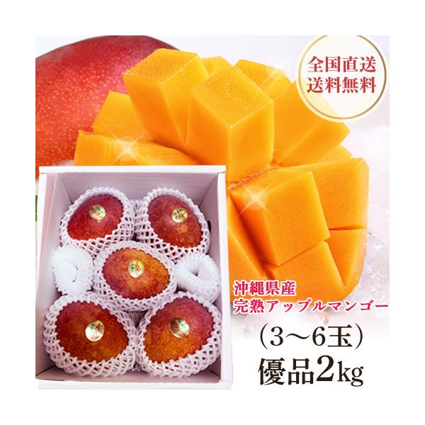 沖縄県産完熟アップルマンゴー優品2kg（4〜6玉入り）優品は糖度12度〜14度前後の甘くて鮮赤色が3〜7分で大きさに多少バラツキがあります。