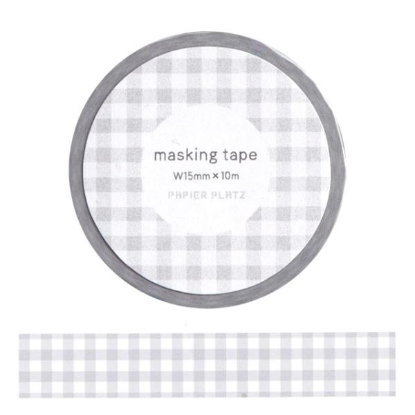 シンプルなギンガムチェックがかわいいマスキングテープです。手帳デコやコラージュ、ラッピングなど幅広く活用できます。■テープサイズ：約15mm幅×10m■材質：和紙素材■日本製◇ネコポス便可能個数：最大24個