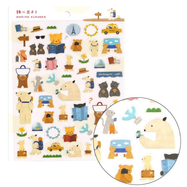 福岡麻利子デザインのかわいい透明シール。ゆるいタッチで描かれた動物たちになんだか癒やされます。手帳やノートなどのデコレーションに。■シールシートサイズ：138 × 170 mm■素材：PET