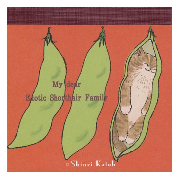 デザイナーShinziKatohによる表情豊かな猫たちのメモパッドです。可愛い4柄。たっぷり使える100枚入り。■90×90mmmサイ■4柄各25枚　合計100枚入日本製◇メール便対応個数：最大12個