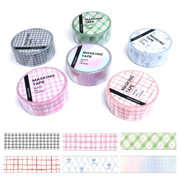 使いやすいチェック柄デザインのマスキングテープです。デコに使うと、他の素材を邪魔せず、さり気なく華やかにしてくれます。■テープサイズ：約15mm幅×5m■材質：マスキングテープ■日本製◇メール便可能個数：最大24個