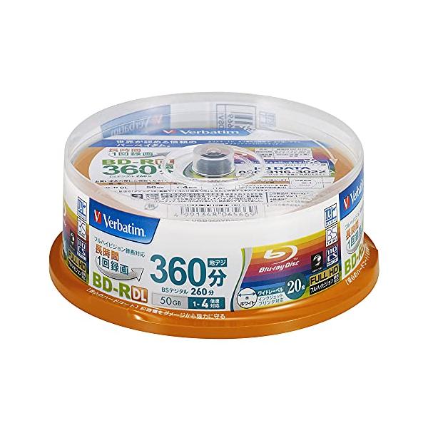盤面印刷:○ホワイト / 範囲:22mm-118mmワイド倍速:1-4倍速,ケース:スピンドルケース,入り数:20枚1回録画用品種:録画用 BD-R DL50GB録画時間:地デジ 360分 / BSデジタル260分最大記録速度:4倍速