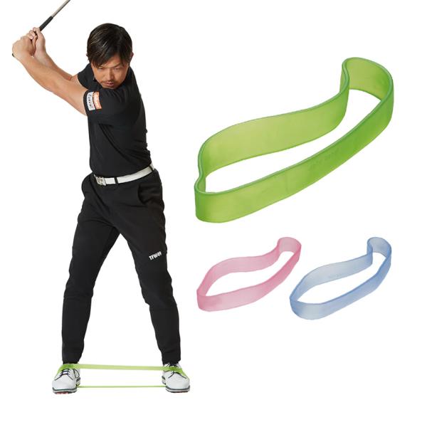 フルショットでの練習、スイング矯正におすすめ！両手の型を意識した練習やひざ割れ防止を意識した練習、低重心を意識した練習など。素材：TPRサイズ：最長伸90cmカラー：ピンク(Soft)、グリーン(Medium)、ブルー(Hard)