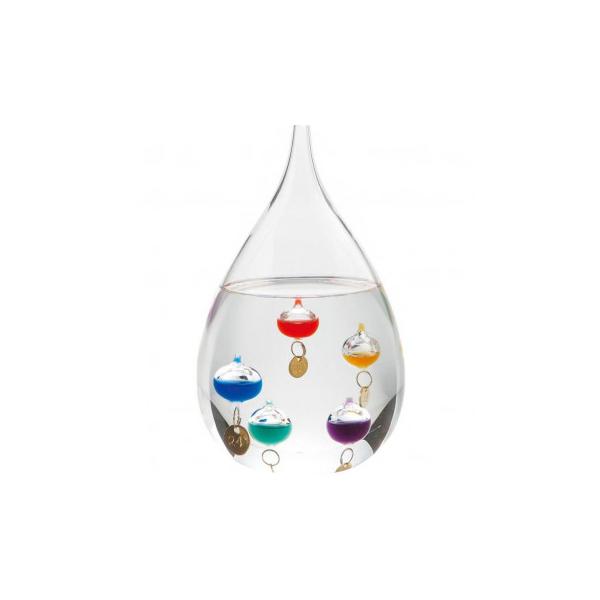 ガリレオ・ガリレイが発見した、液体の比重が温度によって変化する原理を使って作られた温度計です。ガラス球が温度によって上下します。インテリアとして、置くだけでも目を楽しませてくれる温度計です。