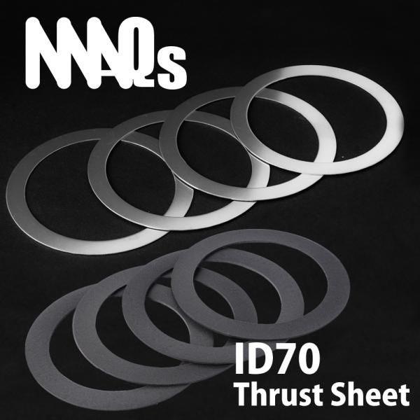 ■商品詳細■素材:ステンレス素材厚み：0.5mm素材:テフロン素材厚み：1mm※8枚で1セット販売■LINEUP■ID70 φ70■使用用途■直巻スプリングやヘルパースプリングの上下に使用致します。スプリング1本に対してシートを2枚使用