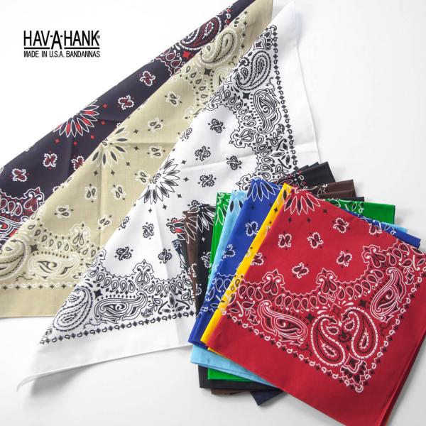 70年の歴史を持つアメリカの老舗メーカー「HAV-A-HANK（ハバハンク）」から、アメカジ定番のコットン100％のバンダナをご紹介。◆実寸サイズ(FREE)/縦54/横54◆素材：綿100％◆カラー展開：全12色◆生産国：アメリカ1947...