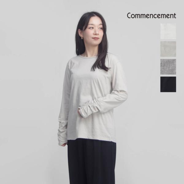 COMMENCEMENT（コメンスメント）より、細やかなギャザー袖とほど良いフィット感が上品に着こなせる長袖Tシャツをご紹介。◆実寸サイズ(FREE)/着丈64/身幅46/肩幅41/袖丈63◆素材：身生地（綿100％）、別生地（綿100％）...