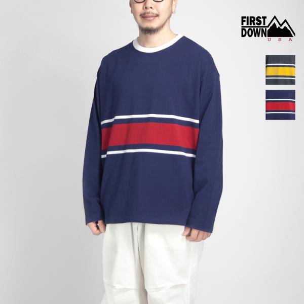 程よい厚みで着用しやすいラガーシャツタイプのボーダー天竺生地を使用したFIRST DOWN USA(ファーストダウン)の長袖Tシャツをご紹介。◆実寸サイズ(M)/着丈70/身幅65/肩幅56/袖丈58(L)/着丈72/身幅67/肩幅58/袖...