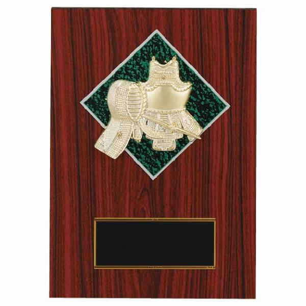 大会など表彰式で使われる、剣道の楯(盾)です。記念品、卒業記念、卒団記念などに最適です。装飾に紅白リボンを取り付けます（無料）。